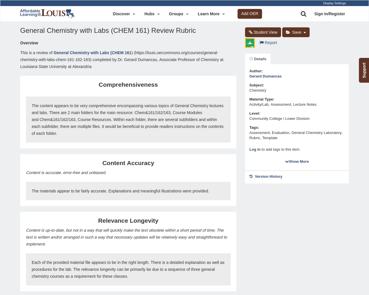 General Chemistry with Labs (CHEM 161) Review Rubric | OER Repository ...