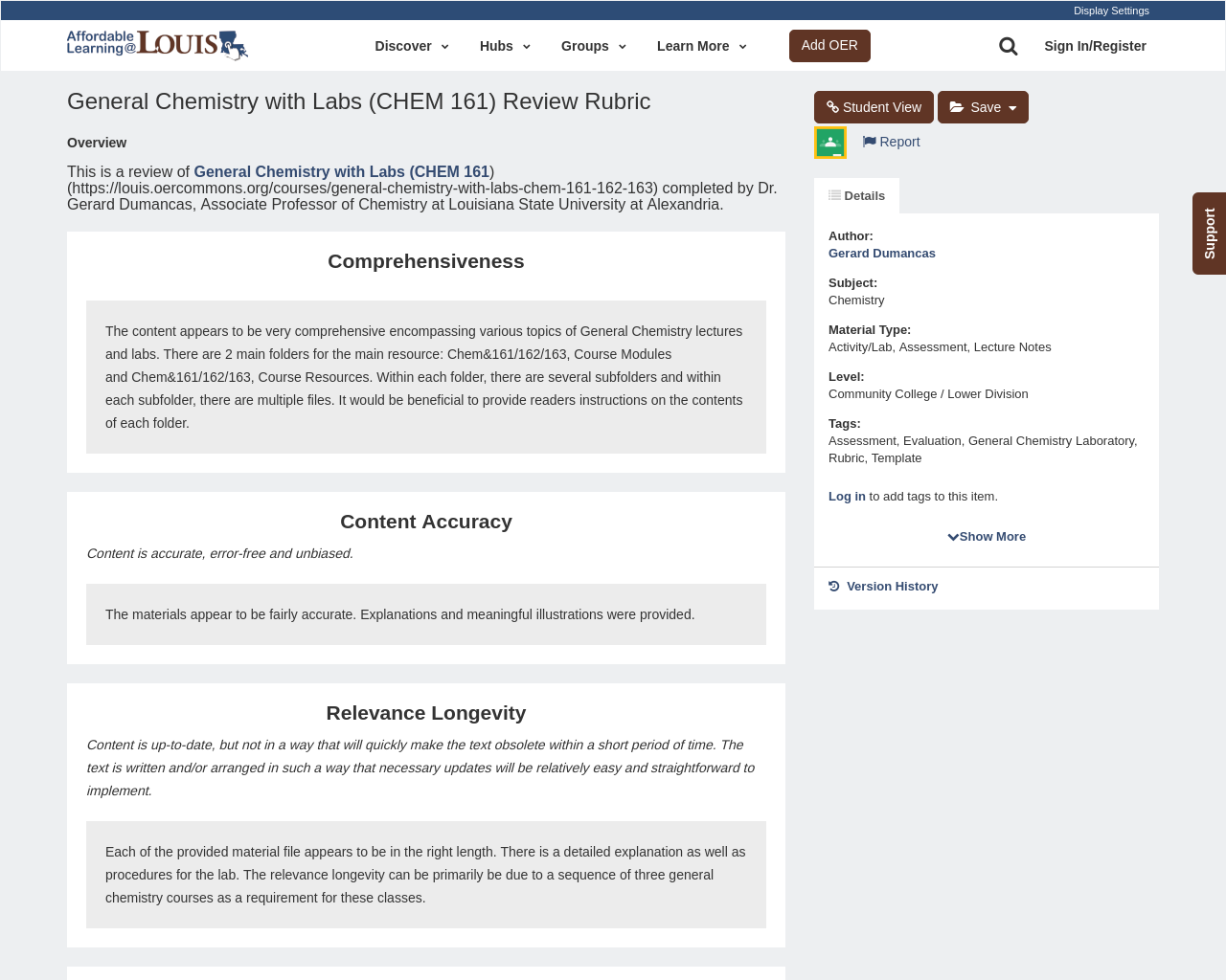 General Chemistry with Labs (CHEM 161) Review Rubric | OER Repository ...