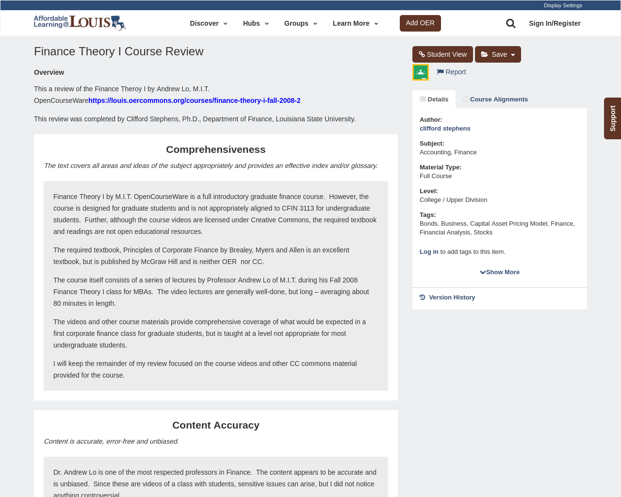 Finance Theory I Course Review | OER Repository - Affordable Learning ...