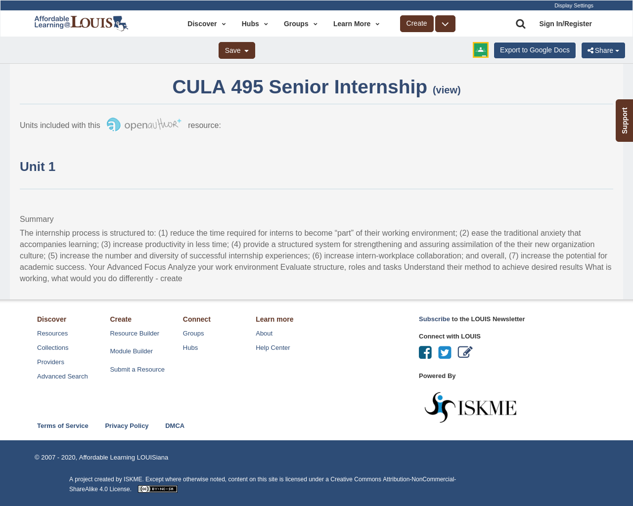 CULA 495 Senior Internship | OER Repository - Affordable Learning LOUISiana